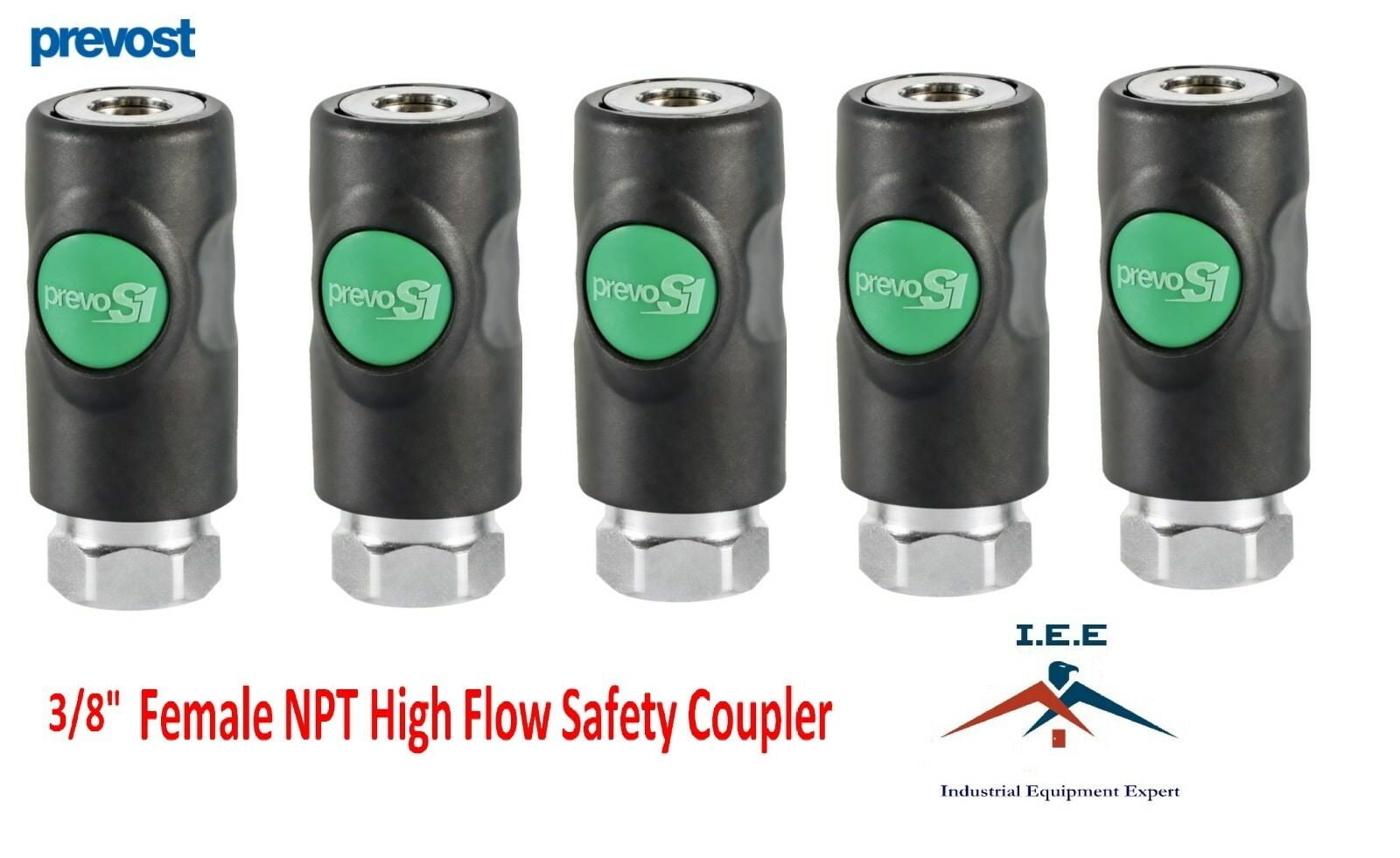 5 Pack 3/8" FNPT Prevost Push Button High Flow Safety Air Coupler ESI ...