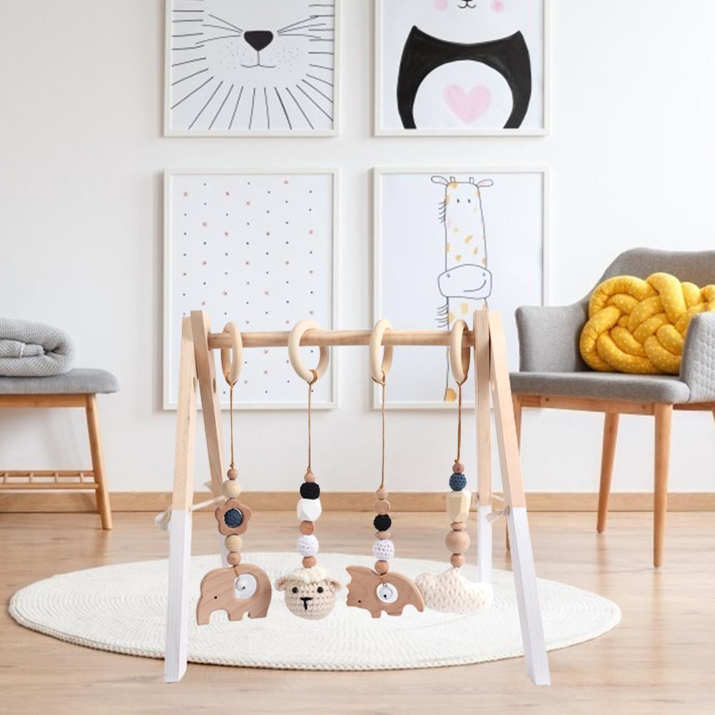 4 Pcs Wooden Play Arch for Babies Baby Teething Ring Hanging Pendant ...