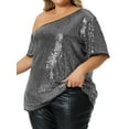 Agnes Orinda Women' s Plus Size Sequin Top Sparkly One Shoulder Short ...