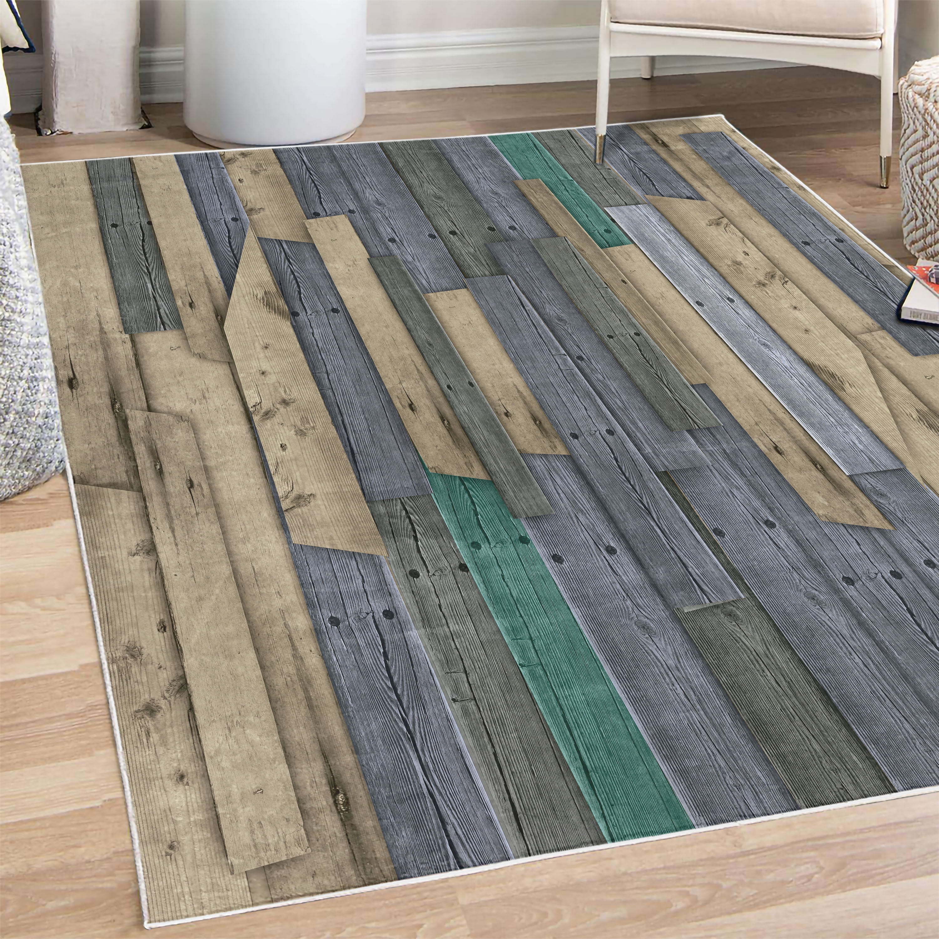 Rustic Decorative Rug, Grunge Wood Planks Barn House Door Nails Country ...
