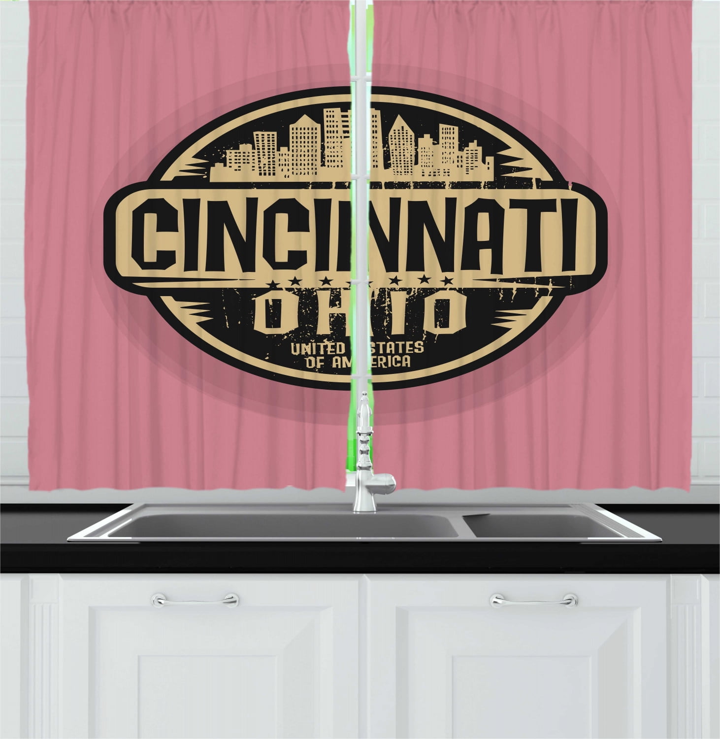 Cincinnati Curtains 2 Panels Set, Illustration of Cincinnati Lettering ...