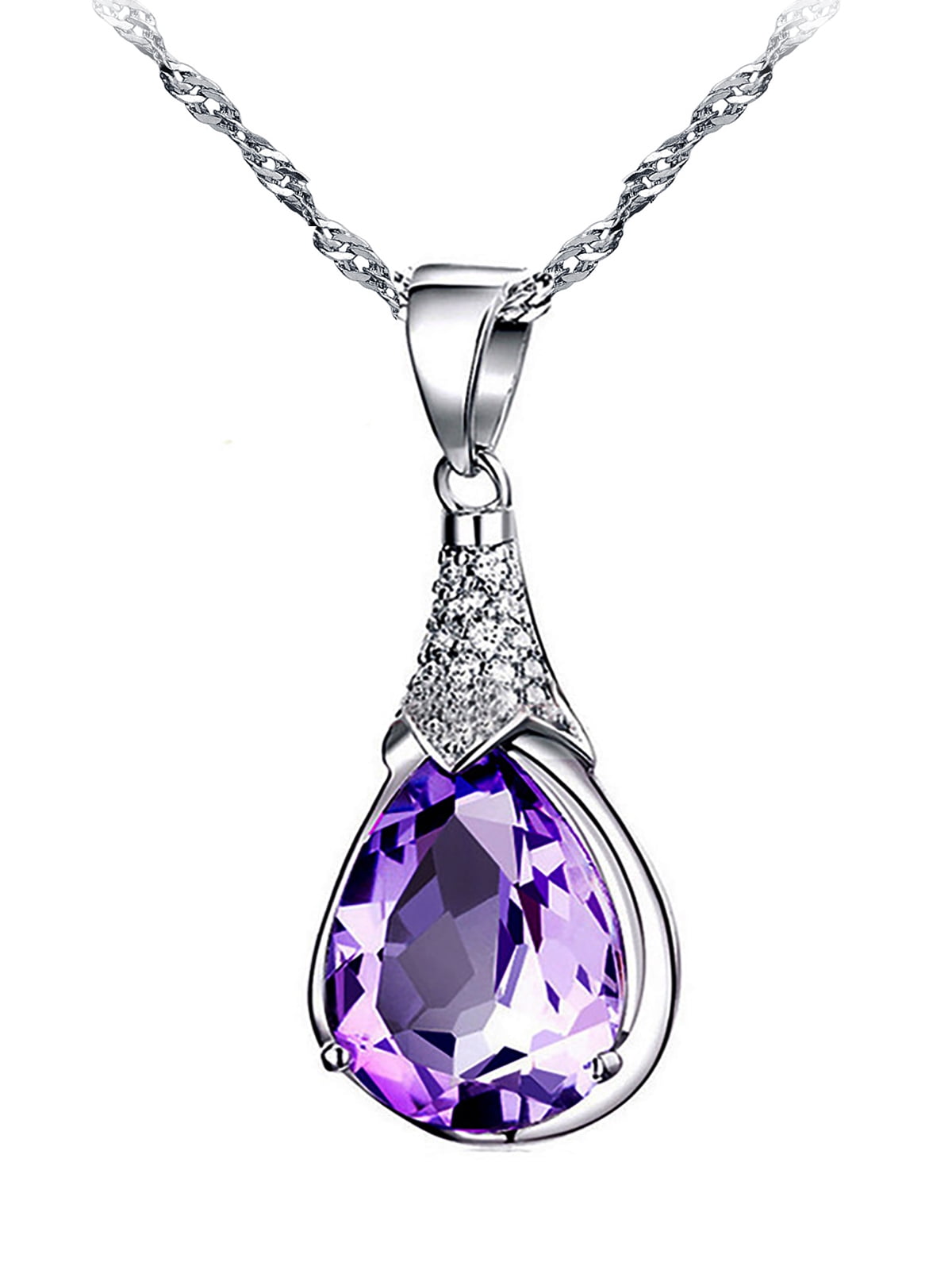 14k White Gold-Plated Super Sparkle Crystal Pendant Necklace For Women ...