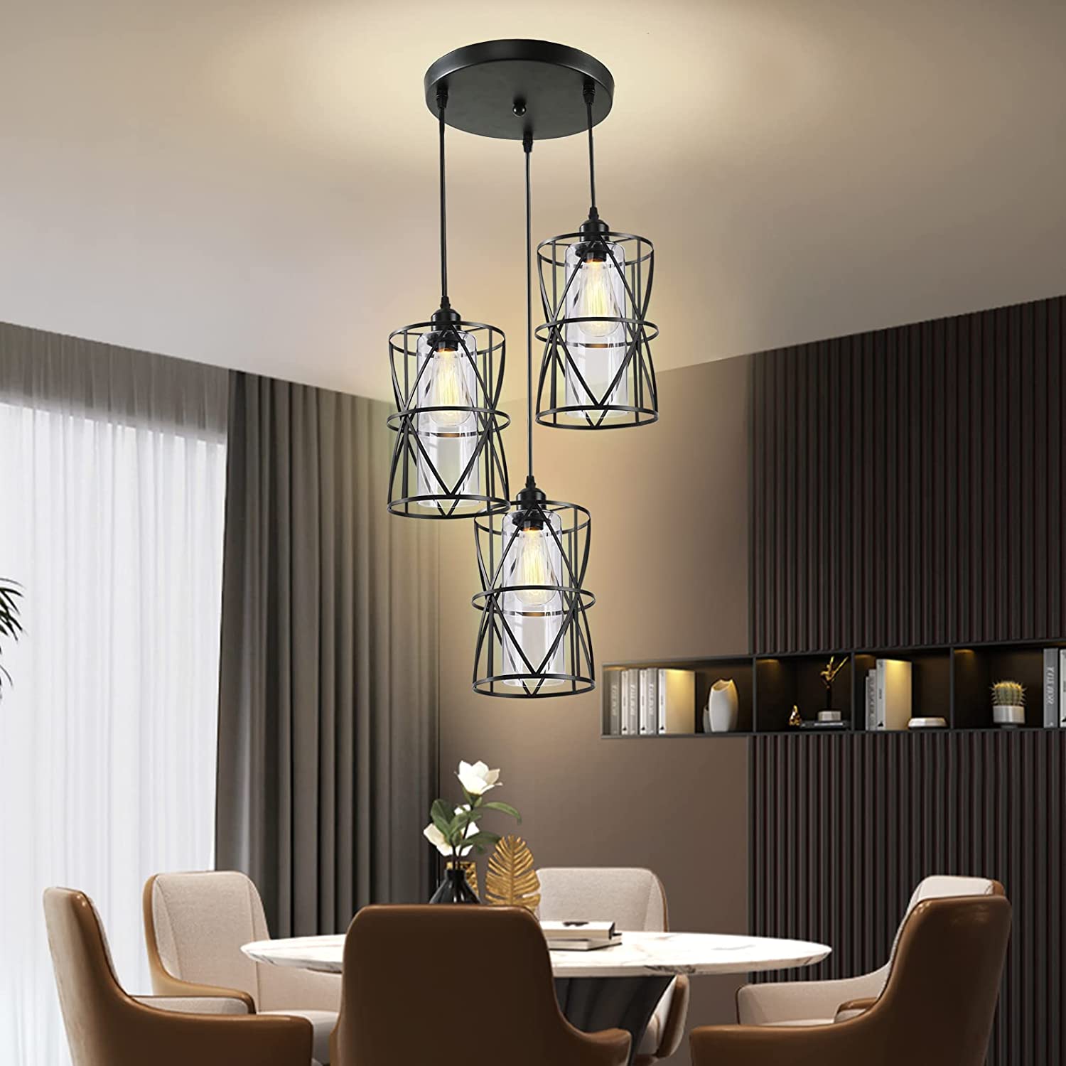 Industrial Triple Ceiling Pendant Light,Vintage Waterproof Hanging ...