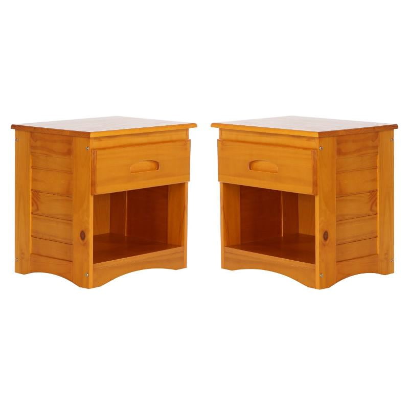 Home Square 23" 1 Drawer Pine Wood Night Stand in Warm Honey & Oak ...