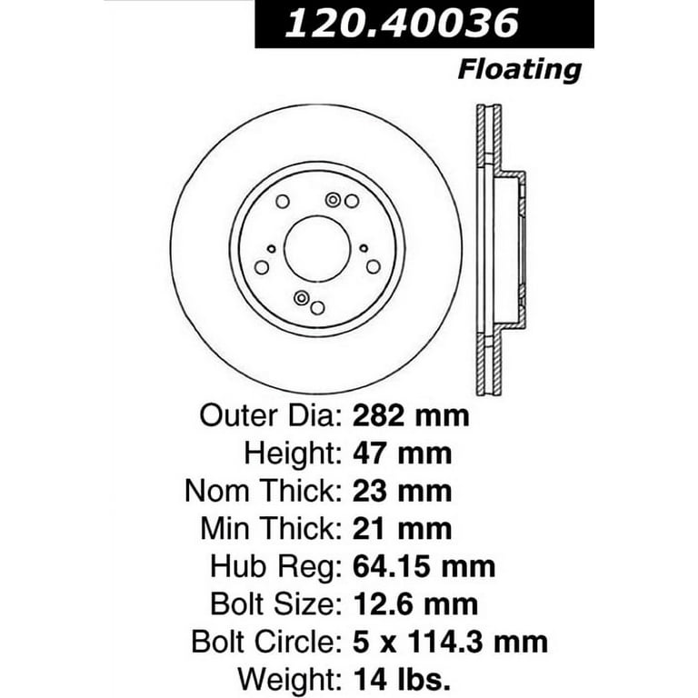 Centric 120.40036 Premium Brake Rotor - Diameter 282MM/11.1 Centric 120.40036 Premium Brake Rotor - Diameter 282MM/11.1