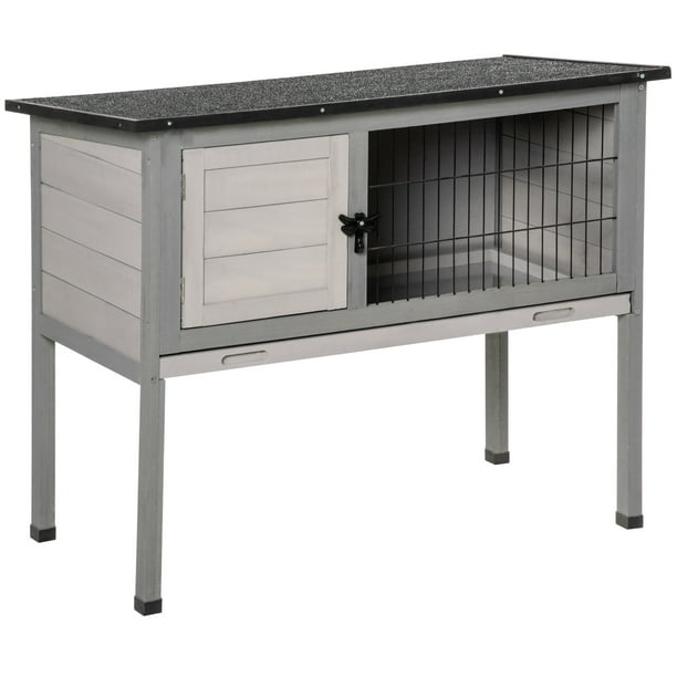 PawHut Elevated Rabbit Hutch w/ Hinged Roof & Metal Cage, Great for ...