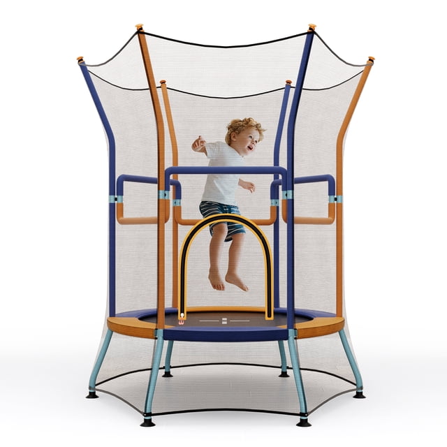Gymax Kids Mini Trampoline w/ 59'' Higher Enclosure Net Seamless ...