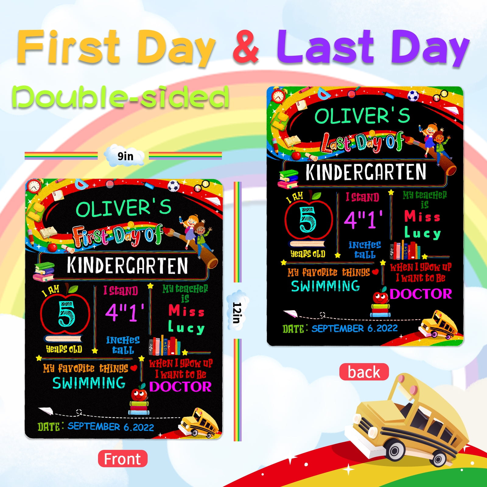 Buy WaaHome Double Sided First Day and Last Day of School Chalkboard ...