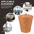FENGGUIQU Small Wicker Trash Can Round Basket With Lid Plastic Light ...