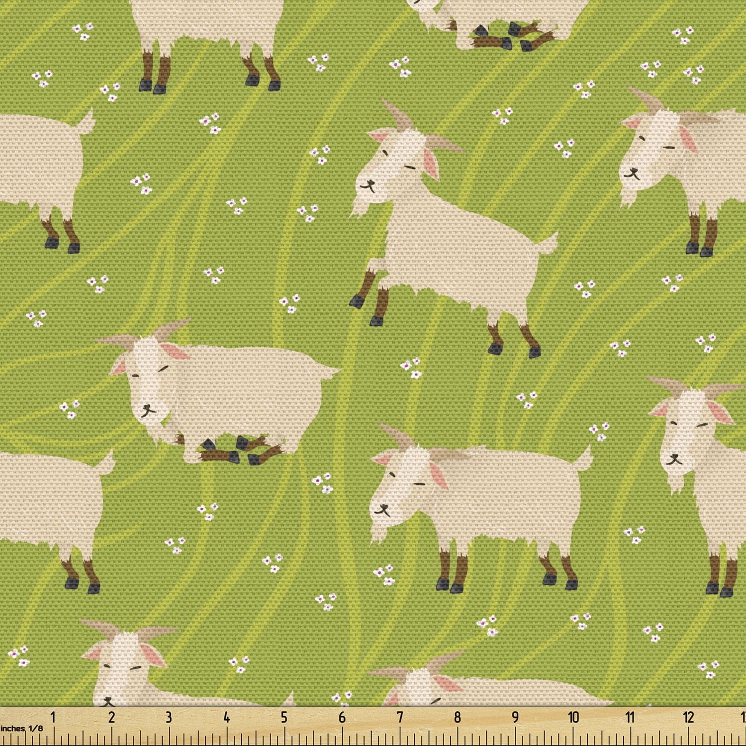 Cattle Fabric by the Yard, Goat Pattern Standing Sleeping and Walking ...