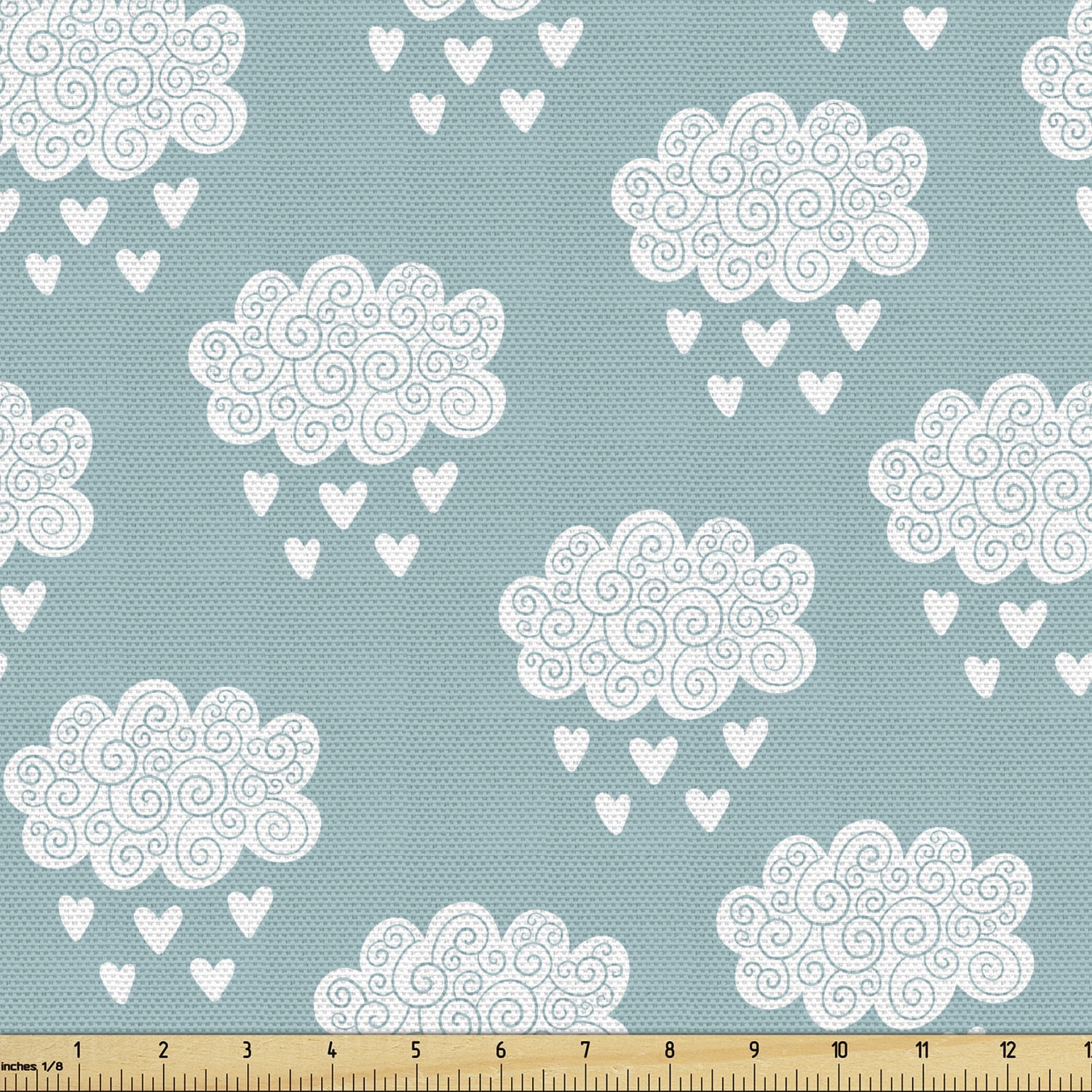 Rain Fabric by the Yard, Repetitive Hearts Raining Clouds Bicolored ...
