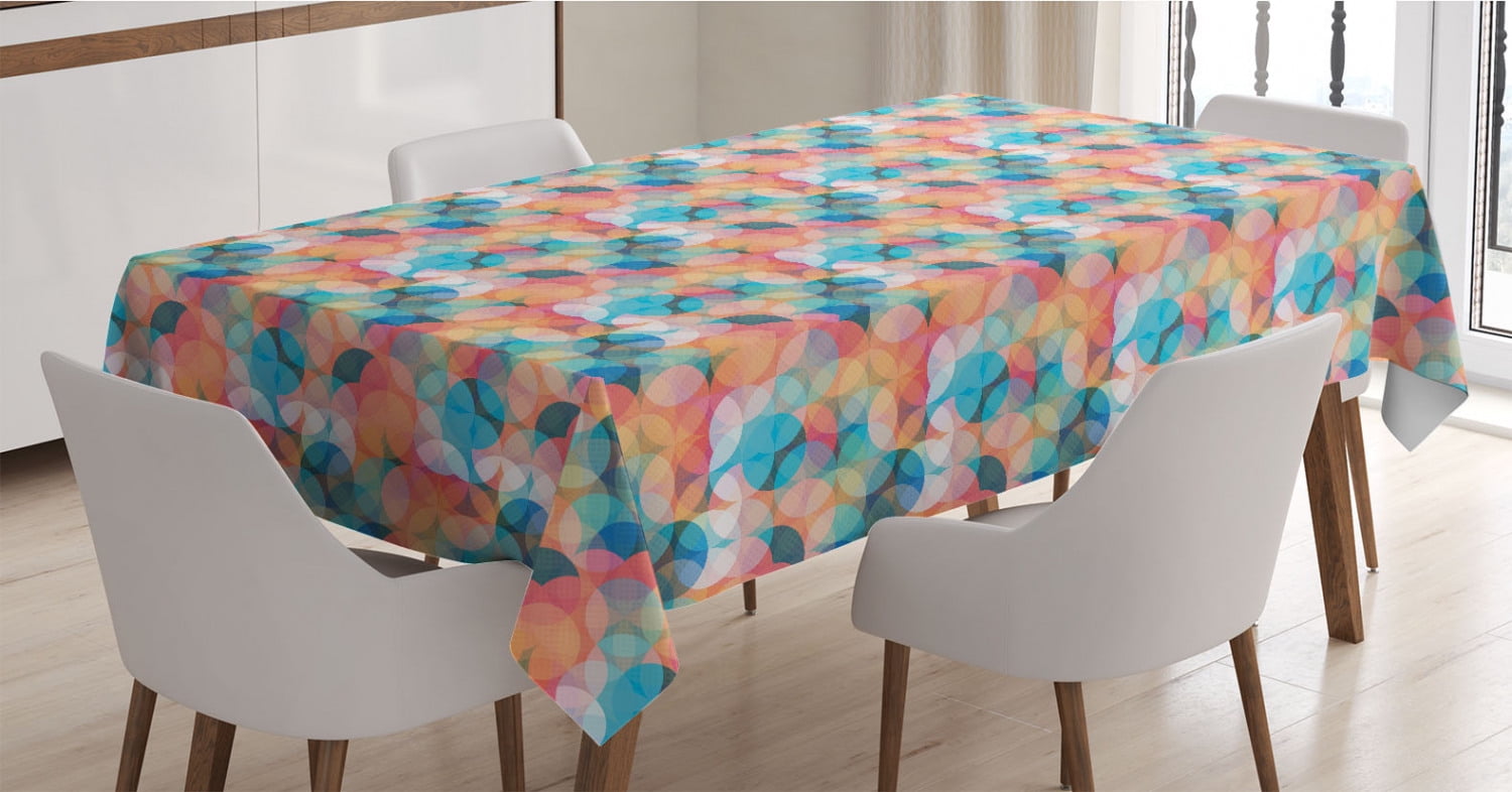 Colorful Tablecloth, Bohemian Graphic Colored Print with Circles ...