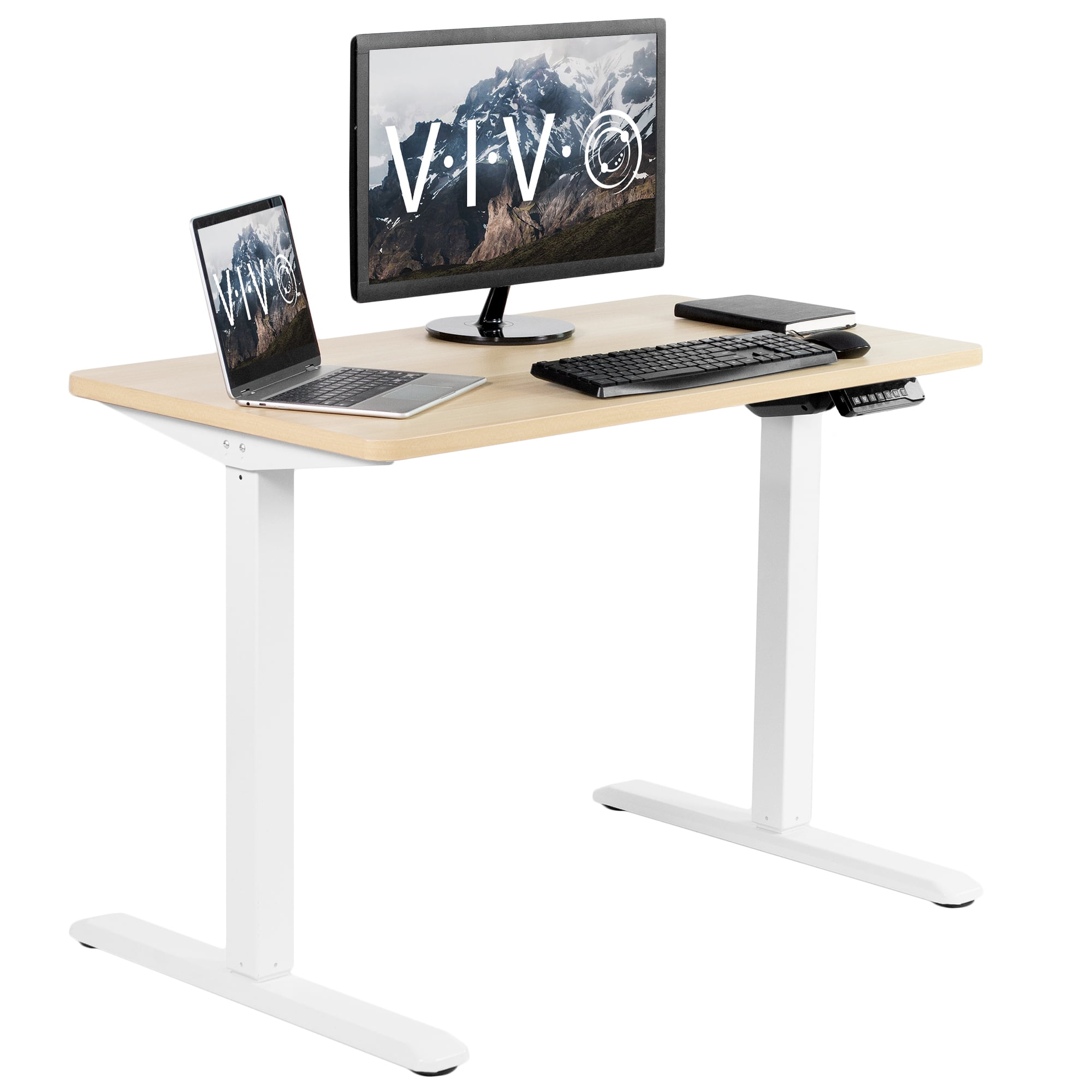 VIVO Electric 43” x 24” Stand Up Desk | Light Wood Table Top, White ...