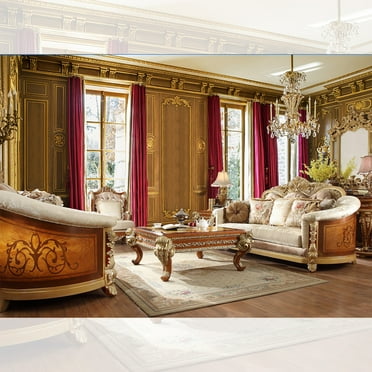 Traditional Metallic Silver 3Pcs Sofa Set Carved Wood Homey Design HD ...