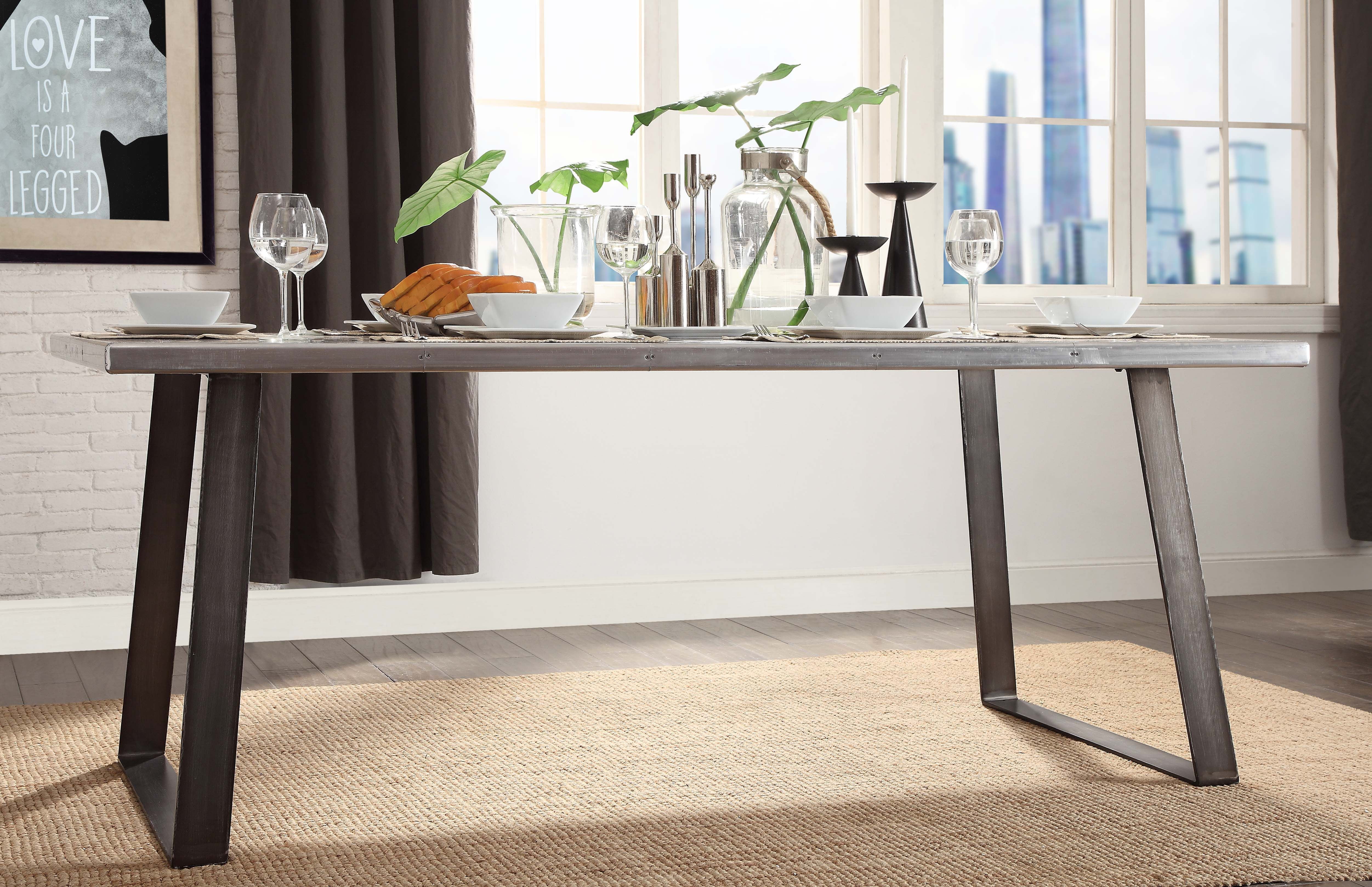 ACME Kaylia Rectangular Dining Table in Aluminum and Gunmetal - Walmart ...