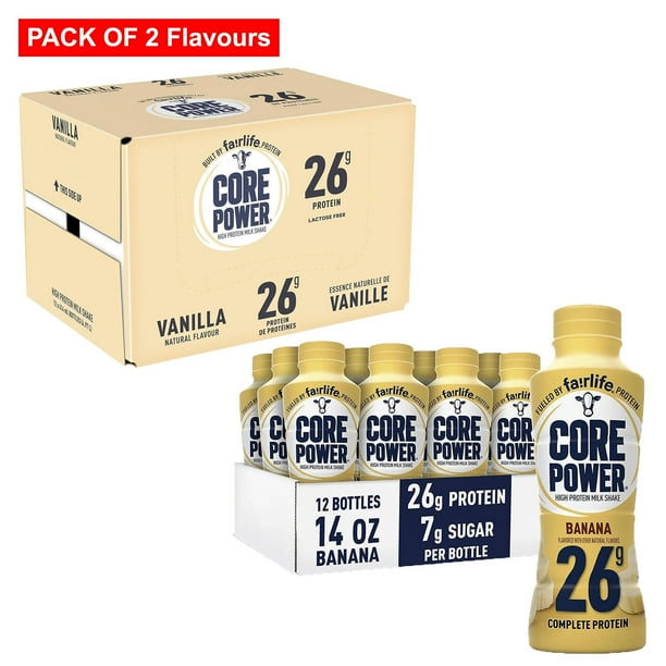Core Power Shakes Riches en Protéines, Sachet Saveur Vanille et Banane ...