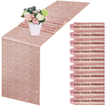 10 Pack Sequin Table Runner Rose Gold- 12 X 108 Inch Glitter Rose Gold Table Runner Dining Table ...