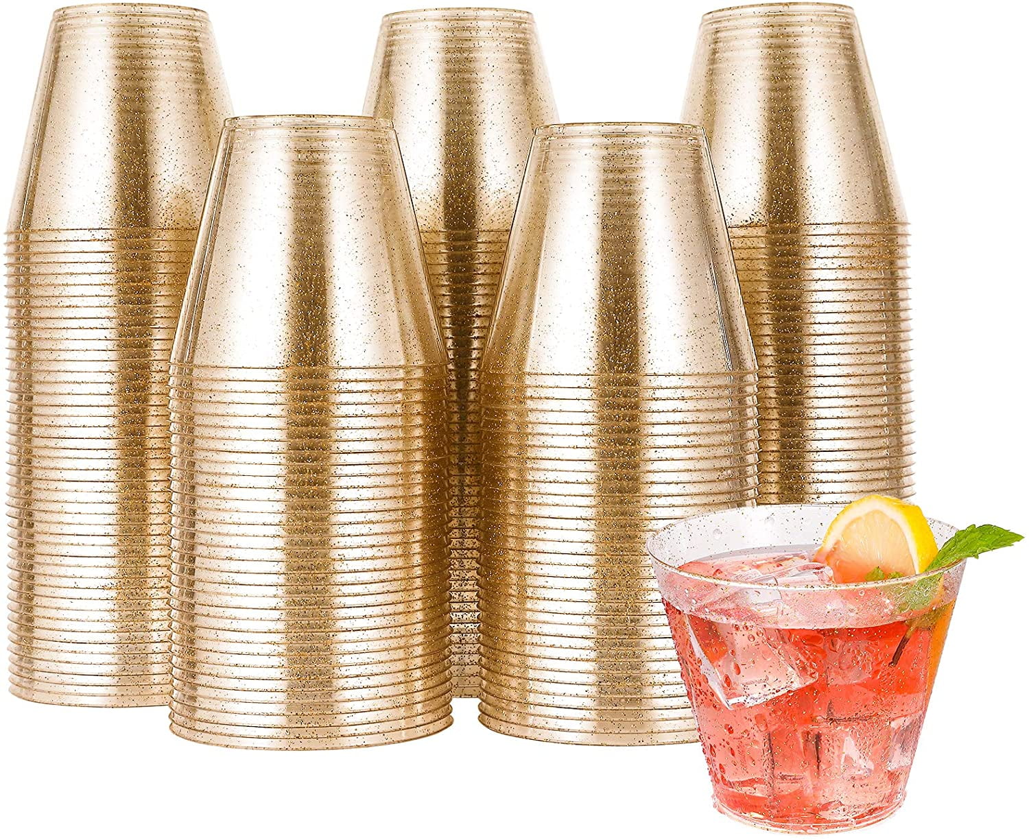 JOLLY CHEF Disposable Plastic Cups, Gold Glitter , 9oz, 200Pack ...