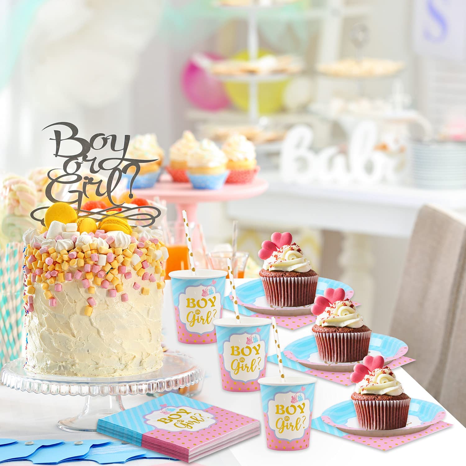 Buy Gender Reveal Plates and Napkins Cup, Serve 24 Guest Boy or Girl ...