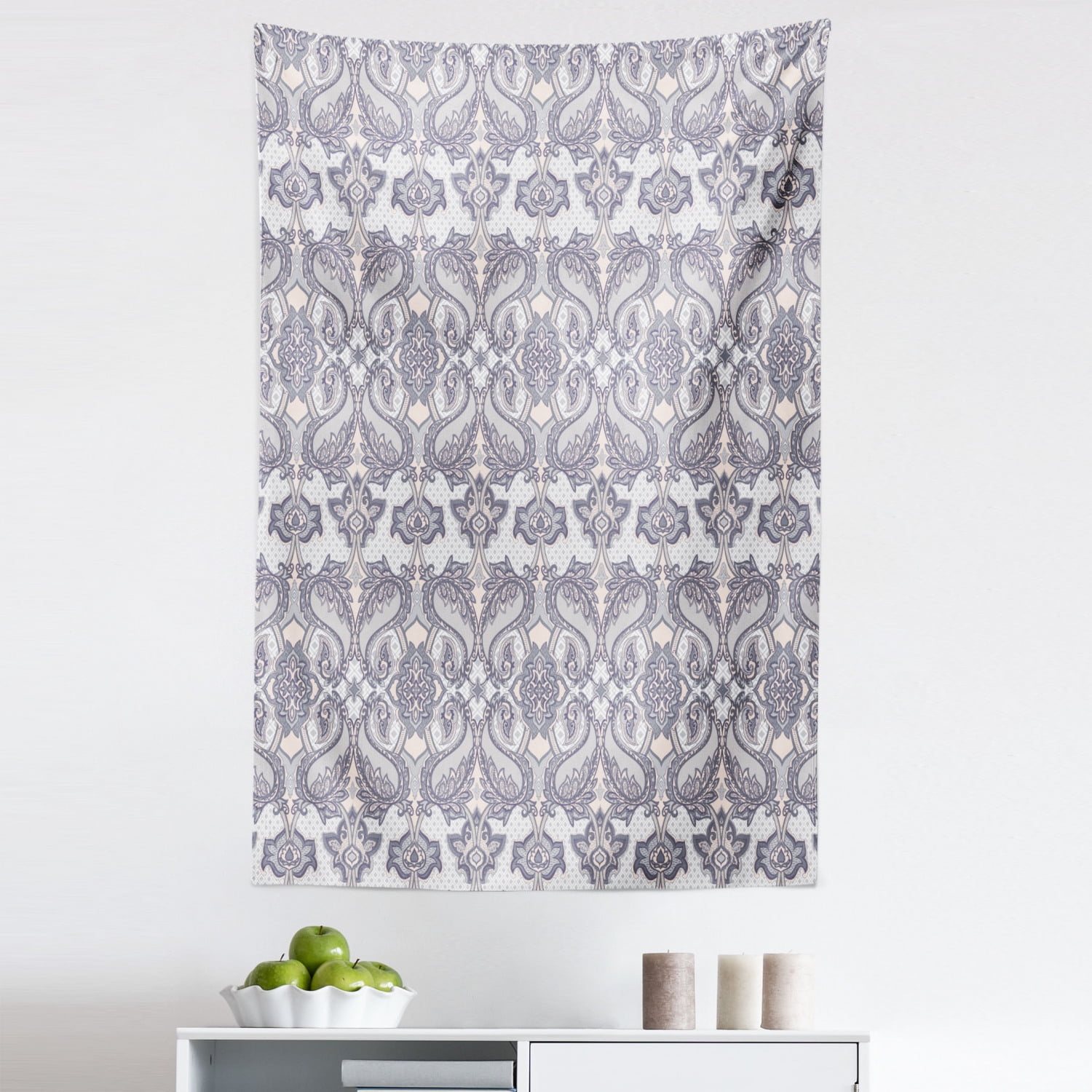 Ivory Spanish Tapestry, Baroque Style Paisley Pattern Cold Pastel Color ...