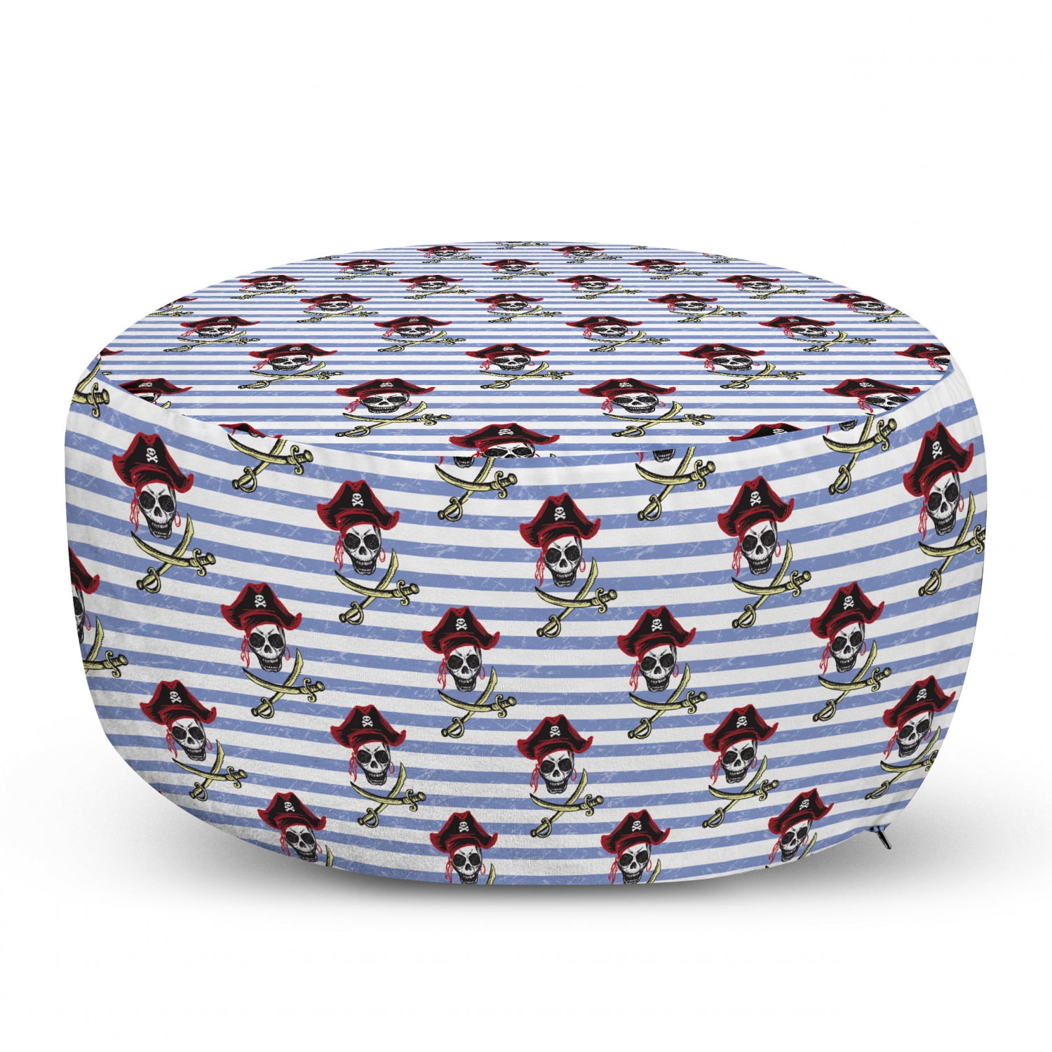Pirates Pouf Cover with Zipper, Hand Drawn Style Scary Jolly Roger on ...