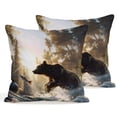 Bear Fishing Pillow Covers Set of 2, Forest Stream Animals Sunset 18x18 ...