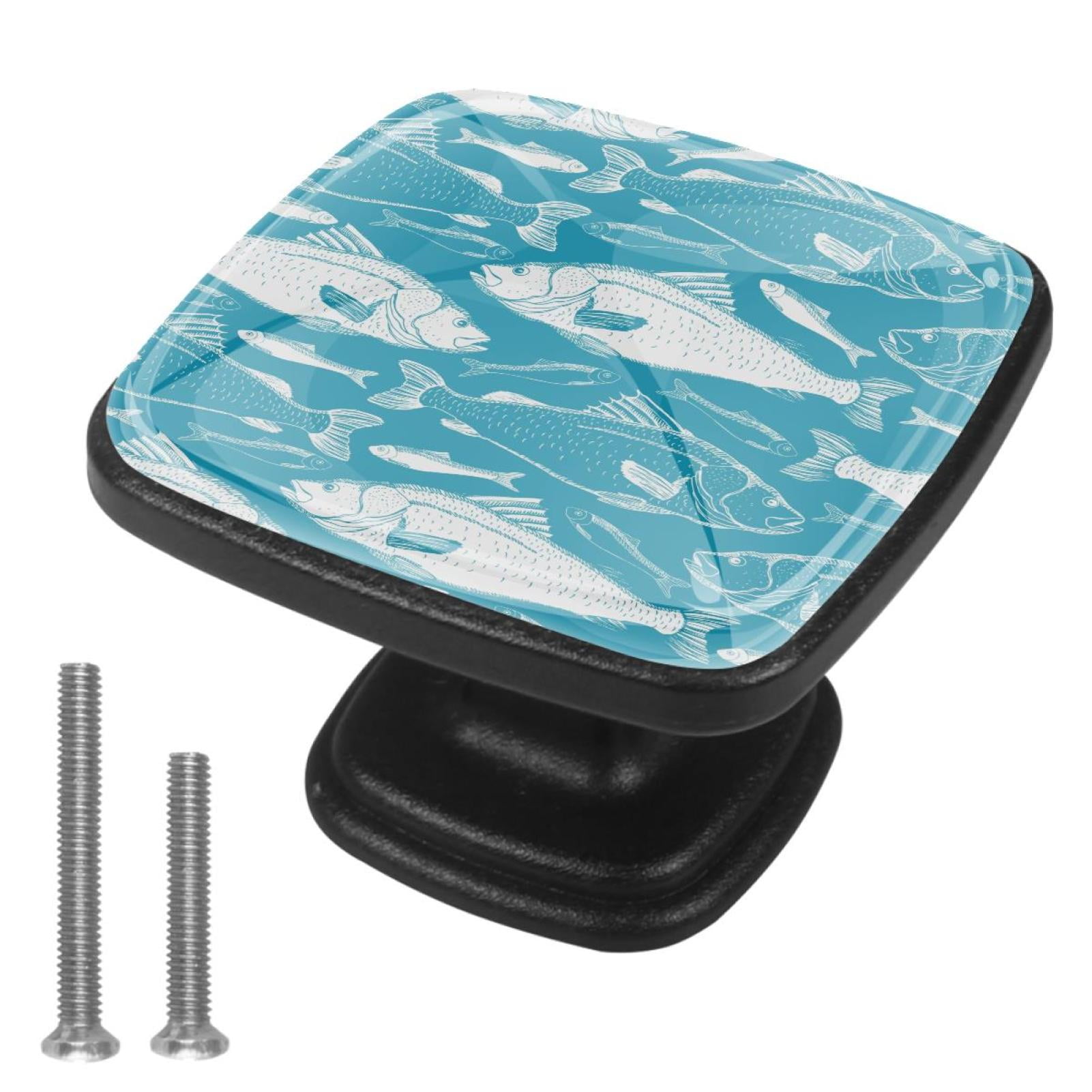 4 Pcs Cabinet Handle Drawer Pulls Ocean Fish Knobs with Screws Square ...