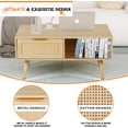 LAZZO Rattan Coffee Table, Mid-Century Modern Table with 2 Drawers and ...