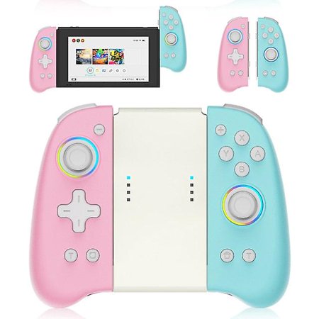 Blue pink--Switch joy-con controller ns wireless gamepad with wake up colorful lights game ...
