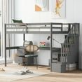 EUROCO Twin Loft Bed with Desk and Drawers, Moveable Staircase for Kids ...