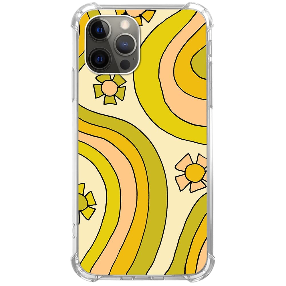 Yellow Retro Flowers Case for iPhone 13 Pro Max,Aesthetic Art Design TPU Bumper Cover Case ...