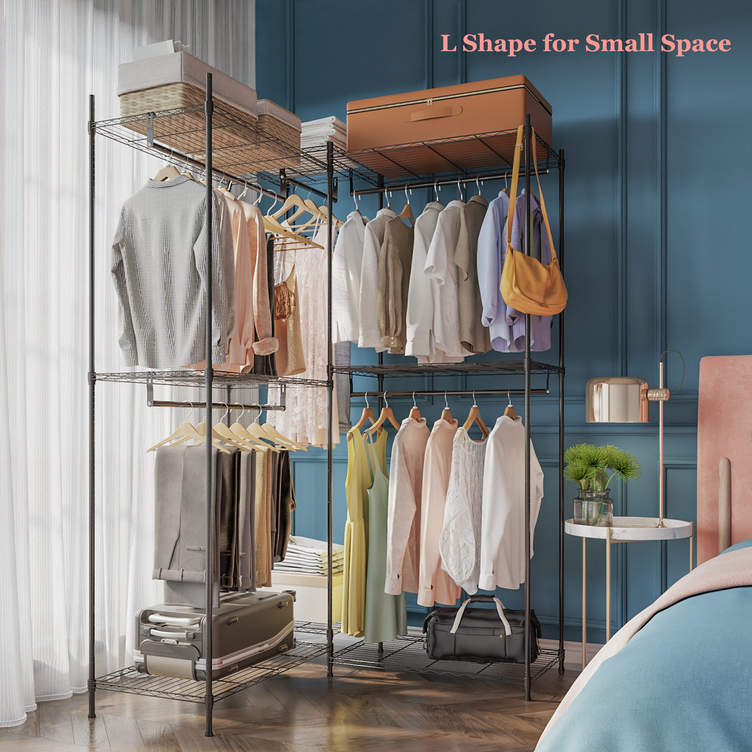 Buy Raybee 74.8W * 17.7D *76.8H Clothes Rack with Shelves Metal Closet ...