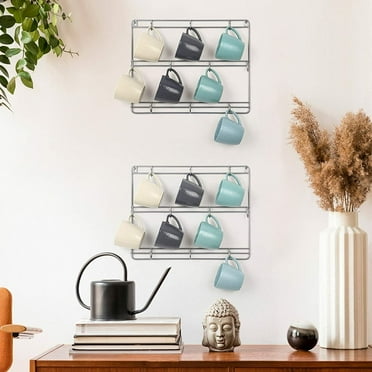 Arikago Solid Wood Coffee Mug Holder Wall Mounted, Rustic Cup Rack with ...