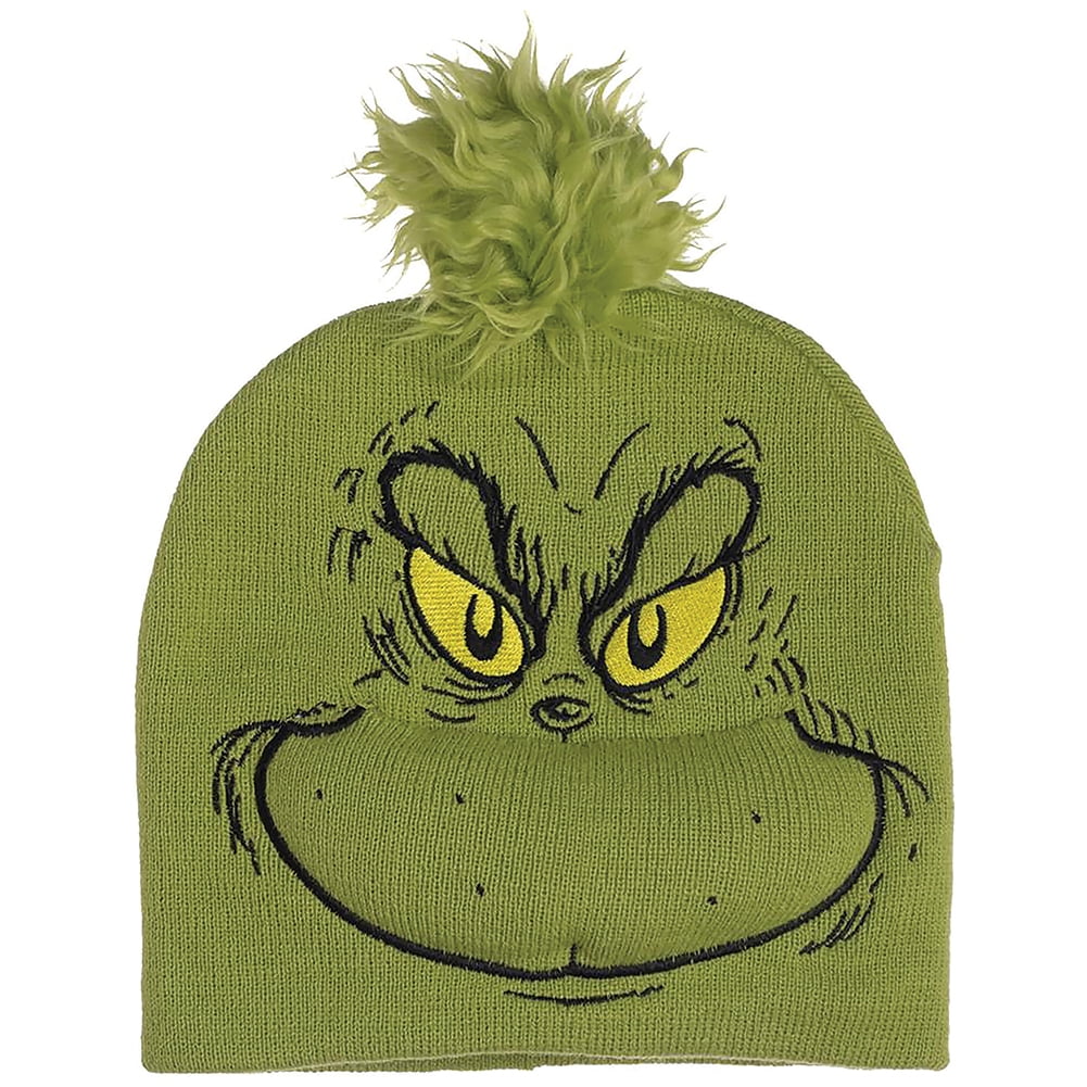 The Grinch Knit Cap w/ 3D Hair - Christmas Themed Headwear - 100% ...