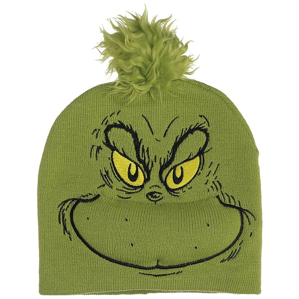 The Grinch Knit Cap w/ 3D Hair - Christmas Themed Headwear - 100% ...