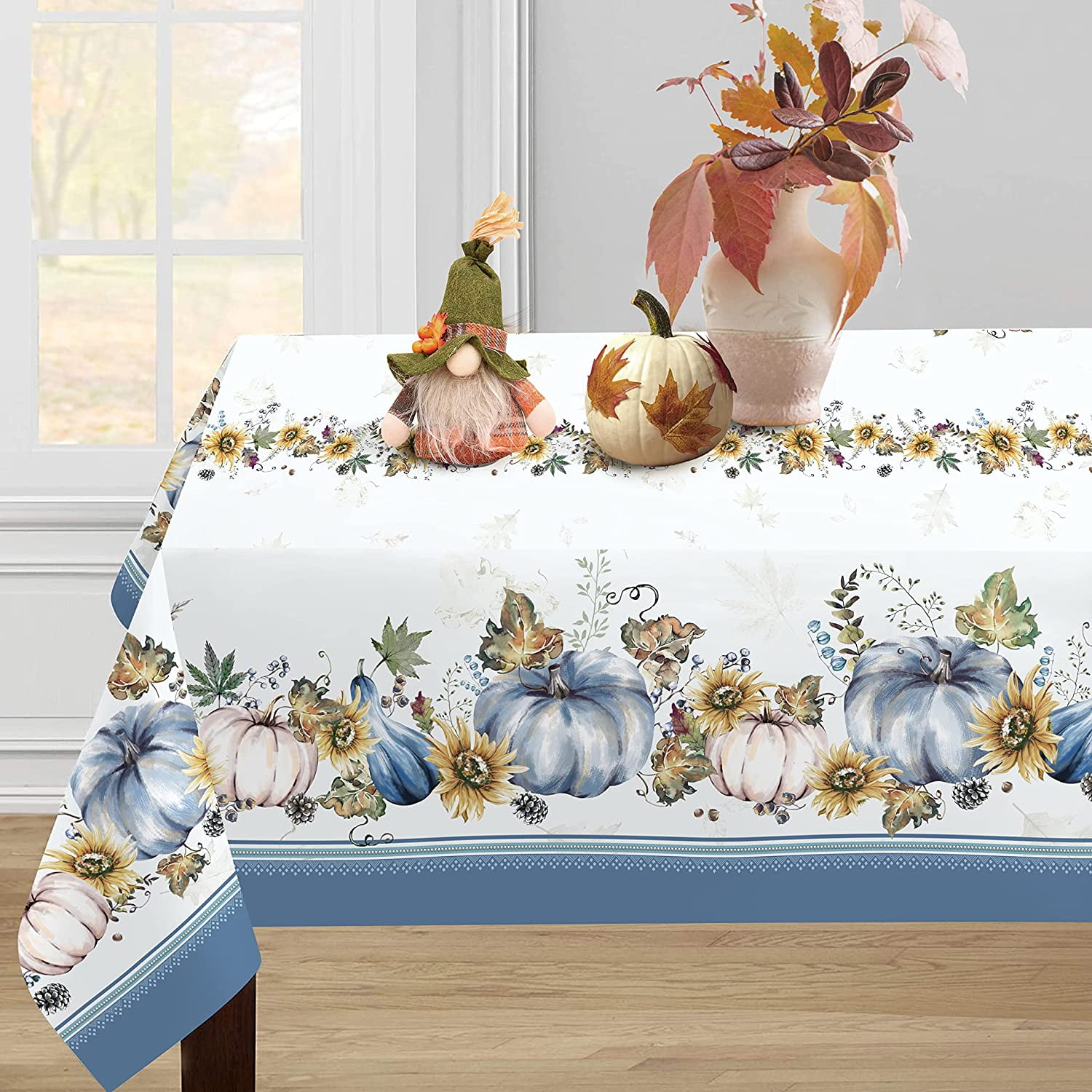 Fall Thanksgiving Double Border Decoration Tablecloth,Turkey & Pumpkin ...