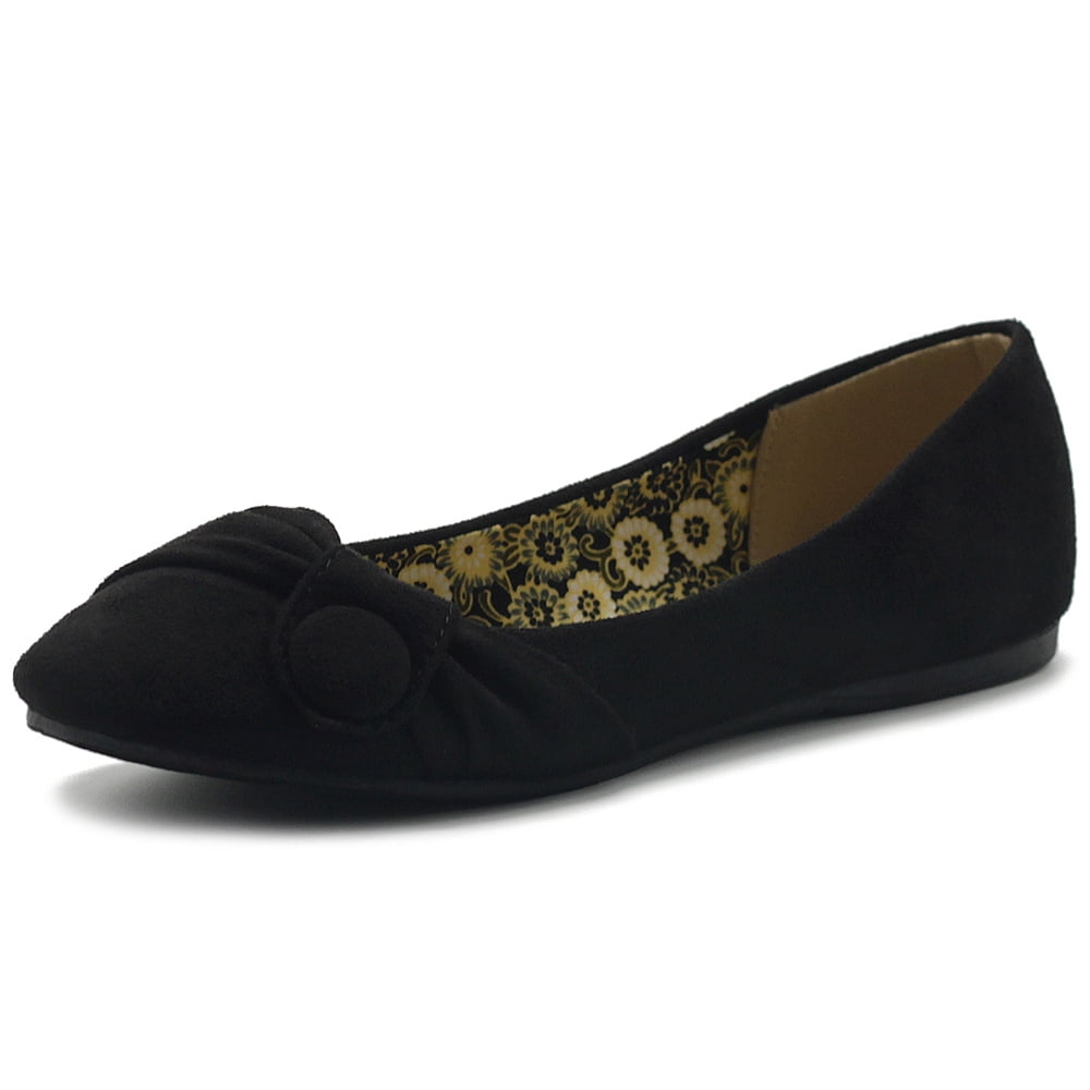 Ollio Women's Shoes Faux Suede Decorative Button Ballet Flats ZM1707F ...
