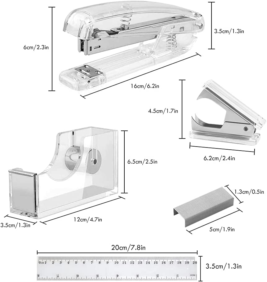 Buy Owfeel Desk Accessory Kits Acrylic Lucite Bundle, Silver Stapler ...