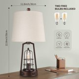 PARTPHONER Farmhouse Table Lamps Set of 2, Dimmable with USB Ports ...