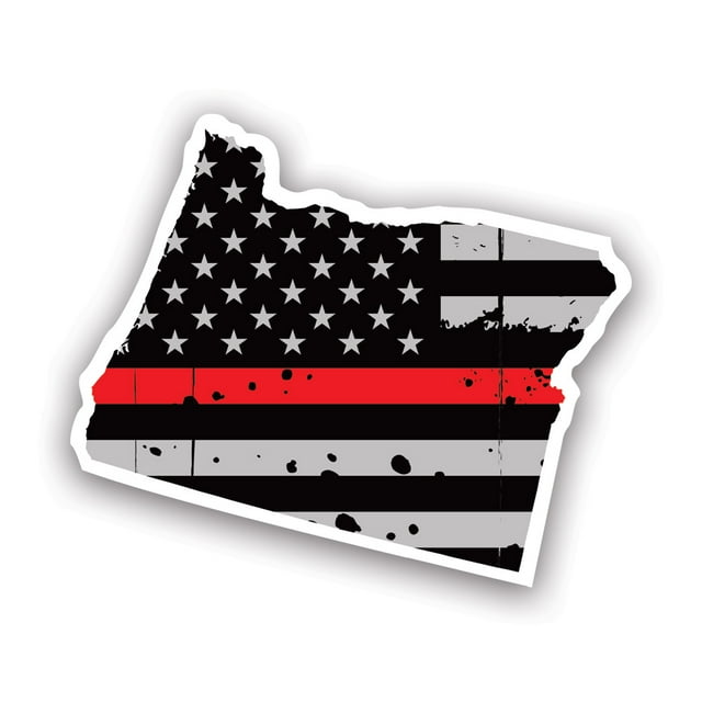 Distressed Thin Red Line Oregon State Shaped Subdued US Flag Sticker ...