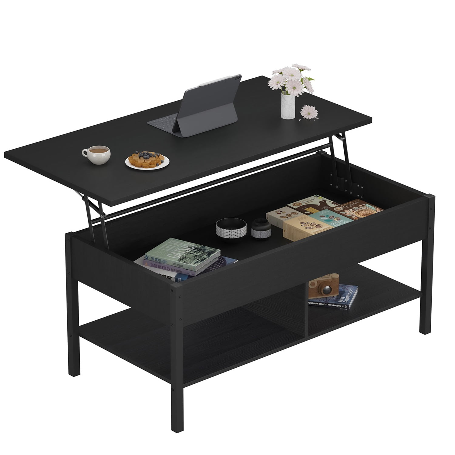 Veryke Lift Top Coffee Table with Storage, Raisable Top Central Table ...
