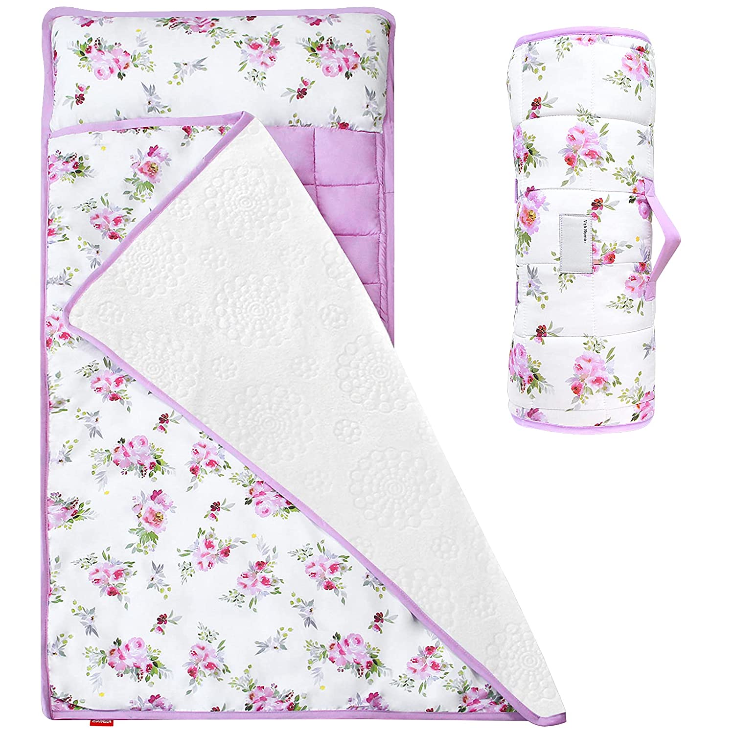 Moonsea Toddler Nap Mat Floral, Removable Pillow and Fleece Minky ...