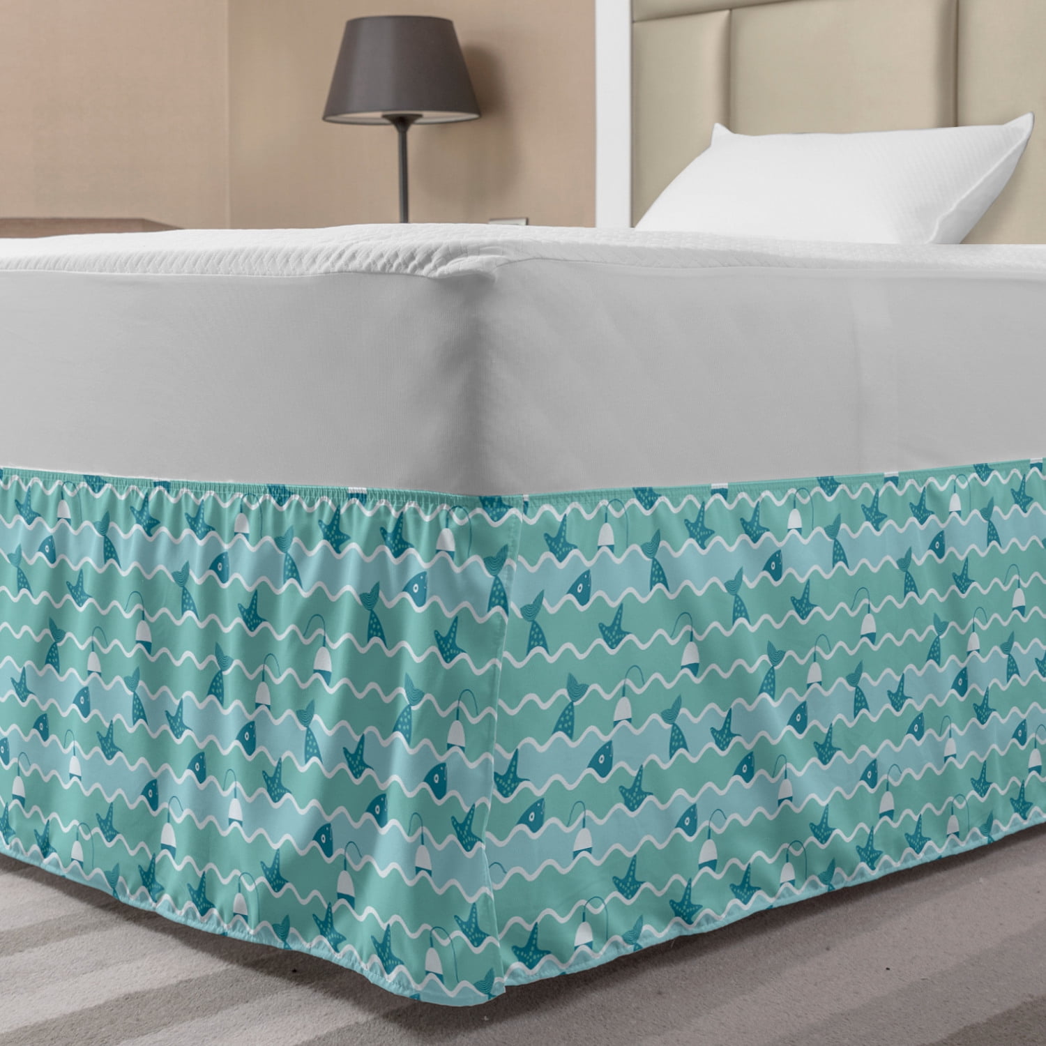 Aquatic Bed Skirt, Rhythmic Waves Fishing Theme Wavy Stripes Float ...