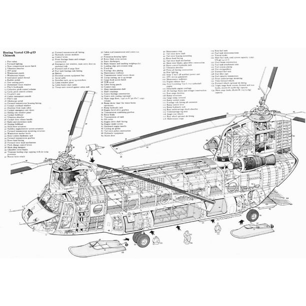 Chinook Helicopter Cutaway Poster Line Art 16in x 24in Poster Square ...