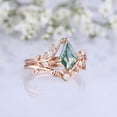 1ct Kite Shape Natural Moss Agate Engagement Ring Set Size 6.5 Sterling ...