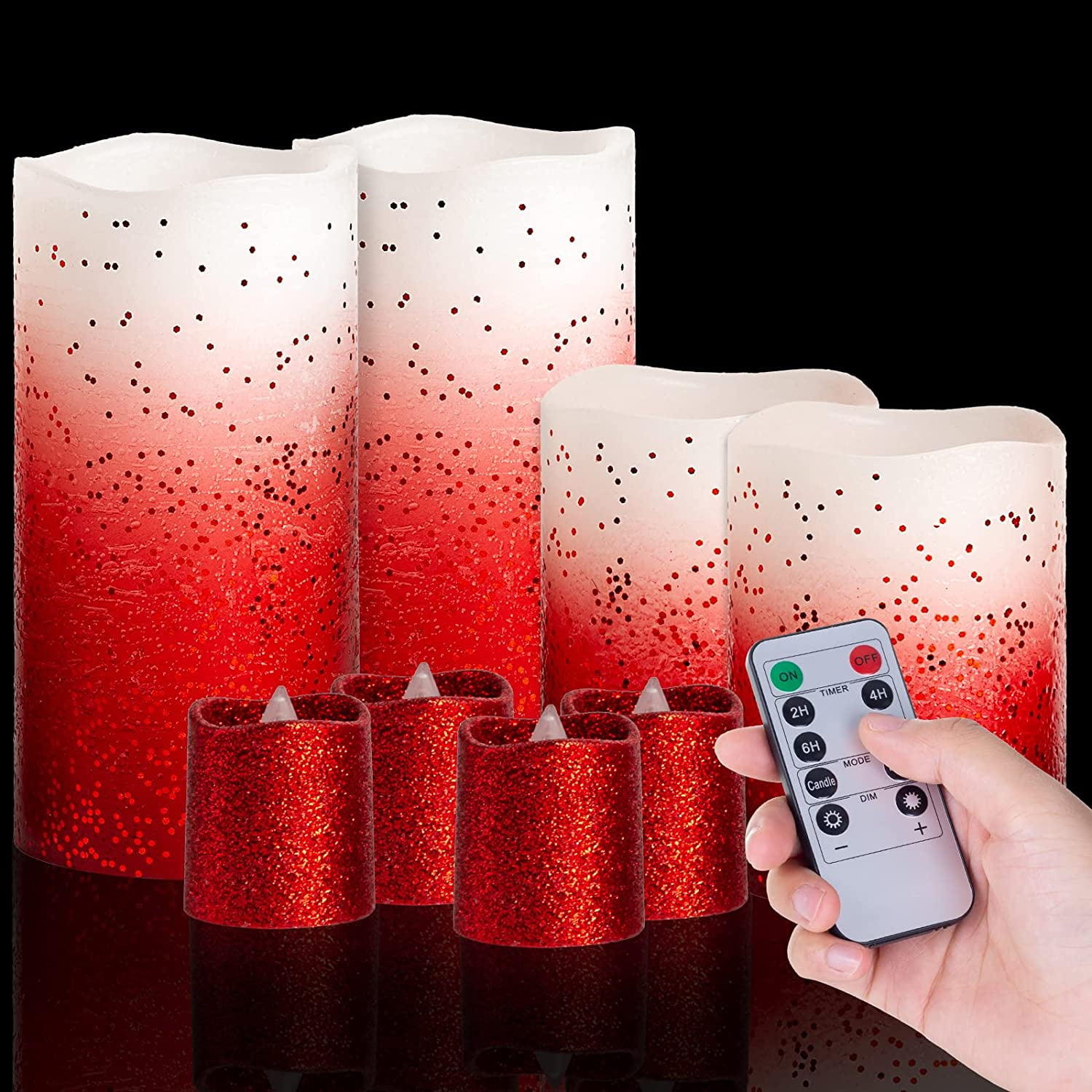MOCA AUTOPARTS Flameless Candles with Red Glitter Battery Operated Real ...
