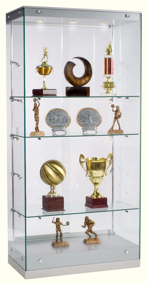 Tempered Glass Frameless Design Trophy Case, 36 x 76 x 19-Inch, Silver ...