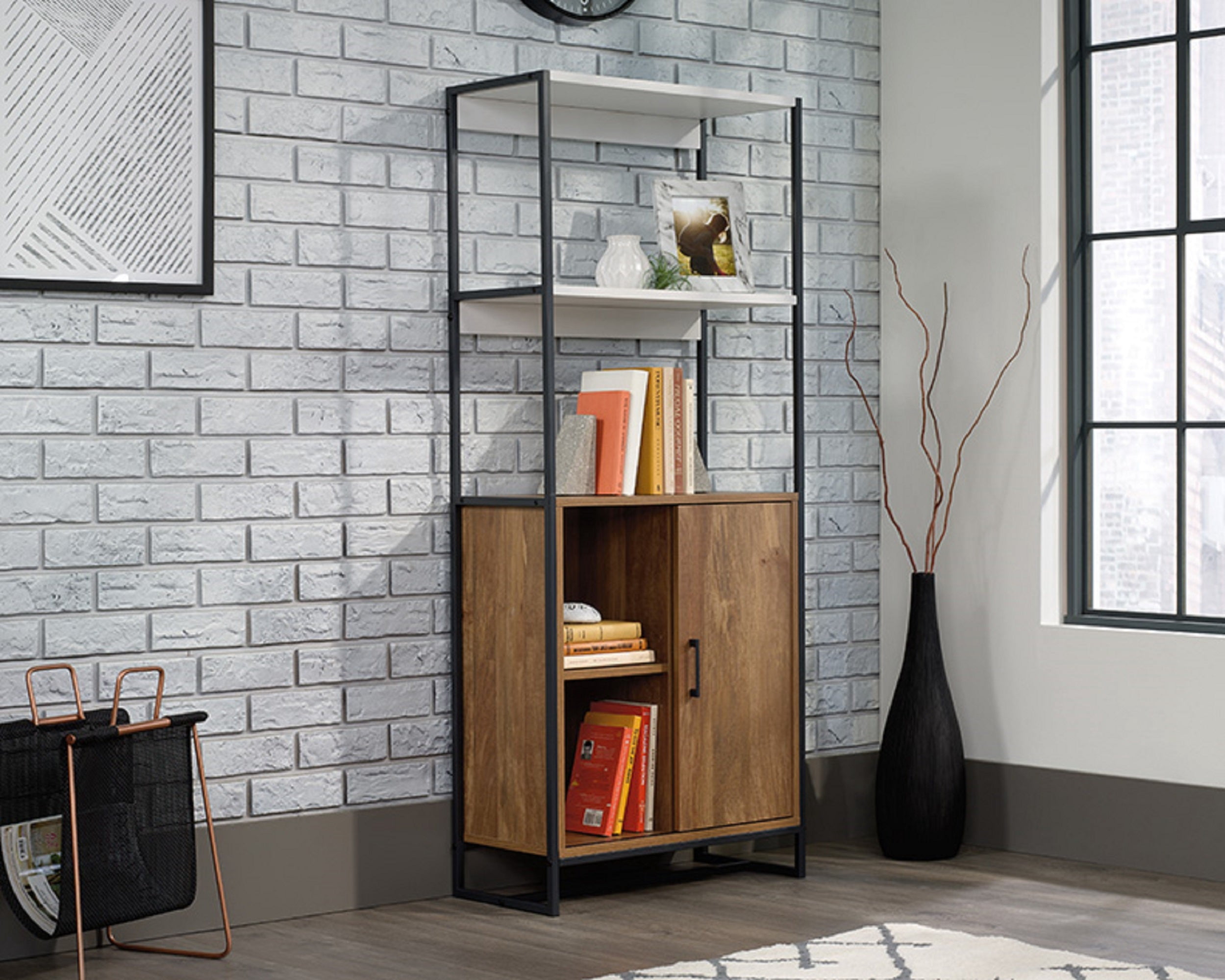 Sauder Tremont Row Collection Modern Open Shelf Bookcase with Door ...