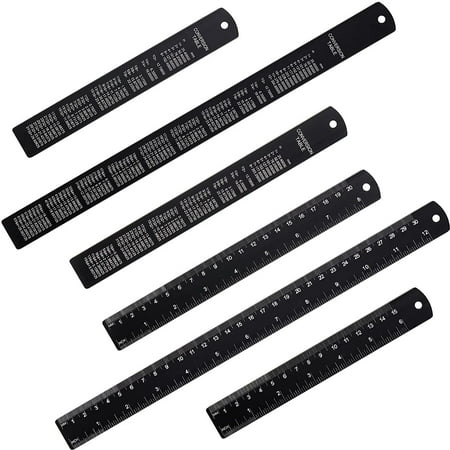 6 Pieces Ruler Metal Straight Edge Kit with Conversion Table, Black ...