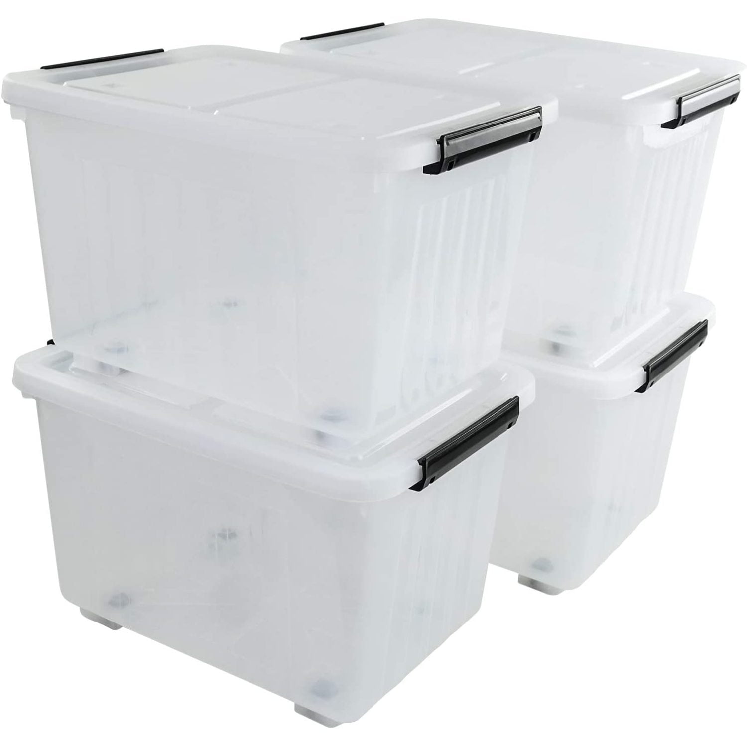 Set of 4 Large Plastic Storage Box with Lid, 30 L Latching Storage Box ...